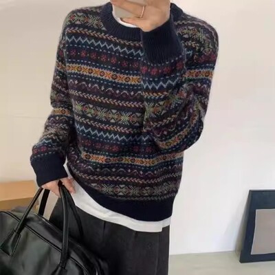 毛衣百搭慵懒宽松拼色条纹针织衫