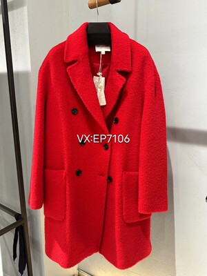 专柜正品秋冬款红色翻领气质口袋收腰毛呢大衣 EGGIV8233A-4899