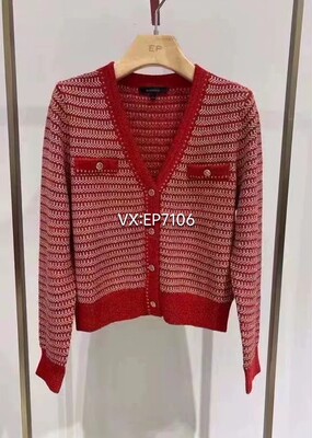 大雅家春夏款红色优雅香风V领短款针织开衫 HFJPC9132A-2799