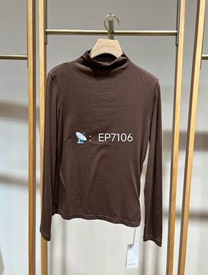 秋冬款咖色半高领弹力丝棉修身打底上衣 EGJAS5507A-999