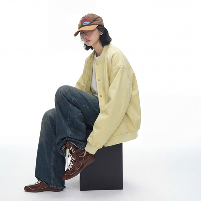 美式复古黄色棒球服外套女春季新款潮牌设计感慵懒风宽松夹克上衣