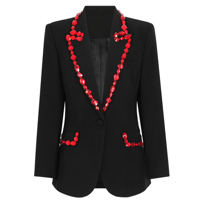 2615高品质春秋季新款欧美时尚通勤女式西服经典钉珠西装上衣外套