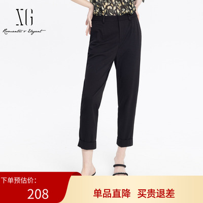 xg雪歌黑色直筒裤女通勤2025夏季新款小脚休闲长裤子XJ202014A390