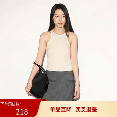 XG雪歌白色莱赛尔挖肩修身背心2026秋季新款工字女装XL322001A151