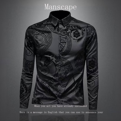 修身个性植绒休闲衬衫男大码寸衫