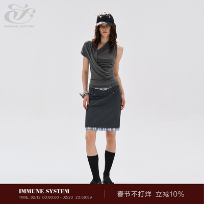 immune system 亲肤褶皱不对称短袖背心