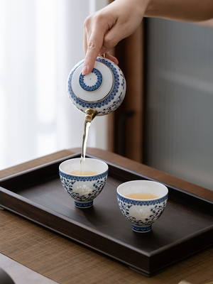 景德镇玉柏玲珑陶瓷器随身一壶两杯两人高端户外旅行便携茶具套装