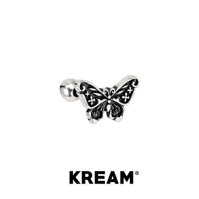 KREAM 纯银做旧蝴蝶耳钉男女同款欧美嘻哈 butterfly earring