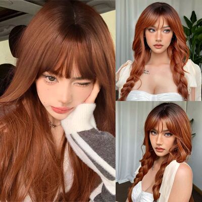 Lolita Brown Hairs Long Auburn Synthetic Hair with Bangs Cop