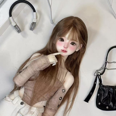 可贝贝bjd娃娃假发3分4分6分mdd熊妹齐刘海长直发高温丝毛坯发