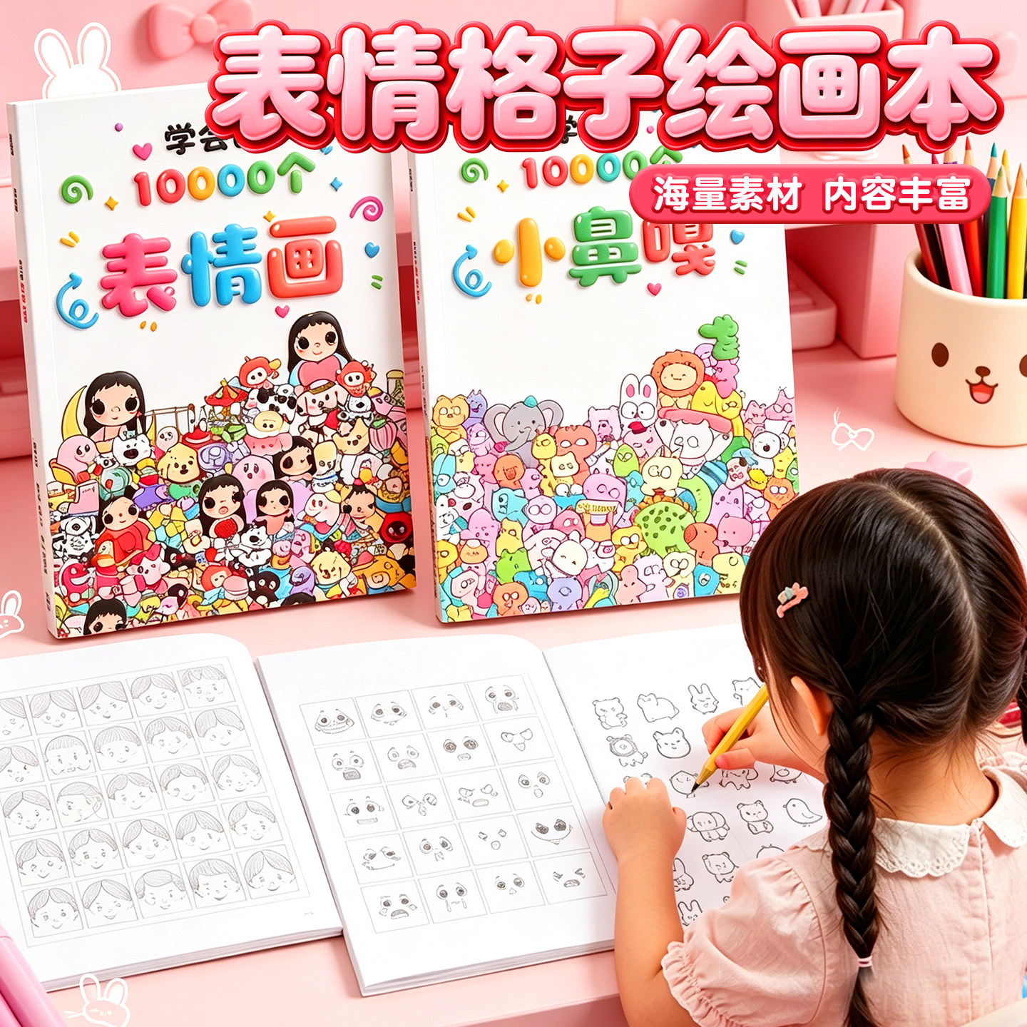 小鼻嘎表情画填色本儿童简笔画涂鸦卷小学生绘画画册入门玩具幼儿园控笔训练专用线稿素描摹本益智启蒙摸鱼本