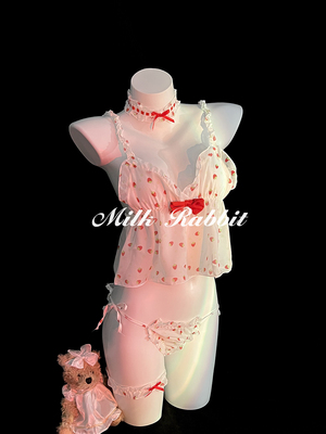 Cy奶兔「草莓甜心」清纯睡衣纯欲风qqny邻家女孩可爱肚兜套装内衣