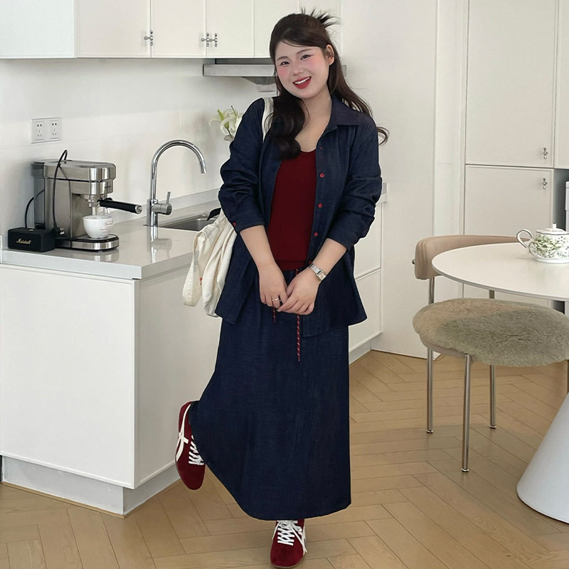 大码女装休闲气质牛仔套装2026春款胖mm开衫女半身裙两件套NT1393