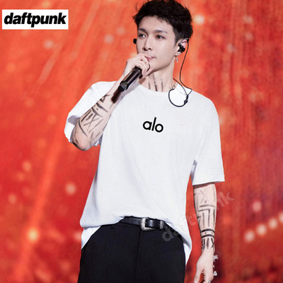 张艺兴同款alo潮牌硅胶字母短袖T