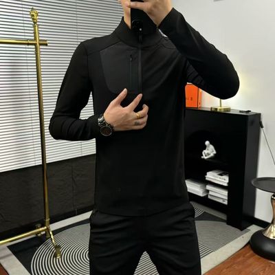 【现货】33632男士秋冬新款T恤小衫商务纯色休闲时尚内搭纯色款古