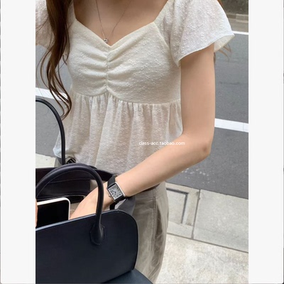 class韩国直邮060407 OUNCE 韩代2026款  刺绣小飞袖衬衫
