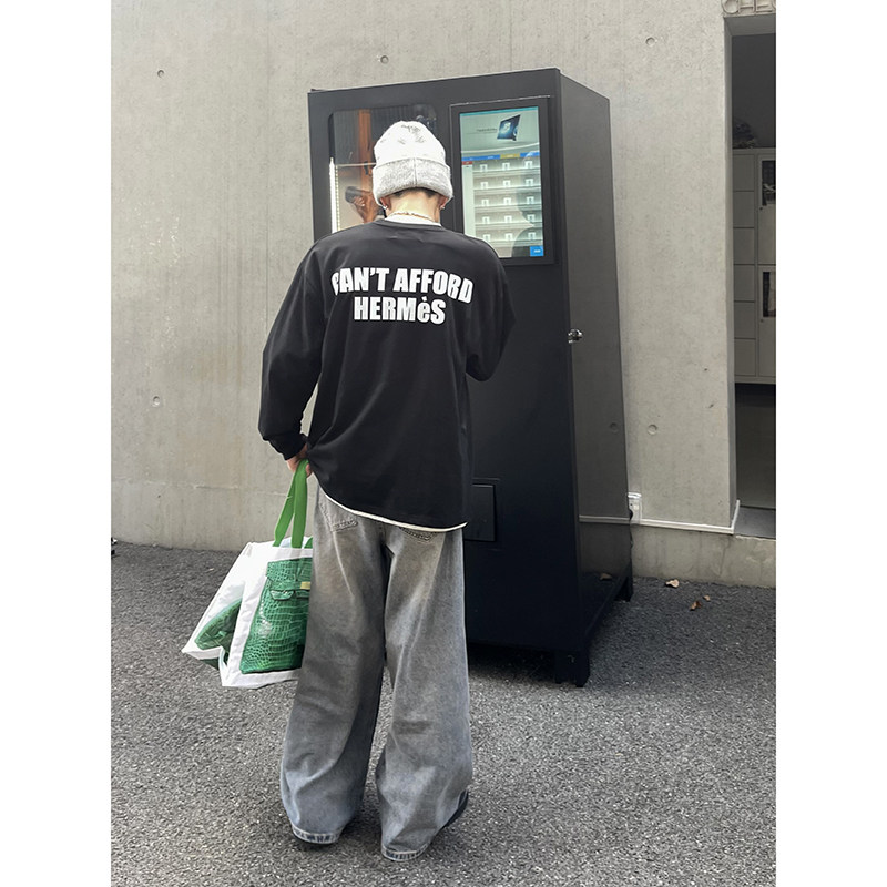 PLTH*新品字母经典字母印花圆领重磅255g纯棉街头时尚男长袖T恤_虎窝淘