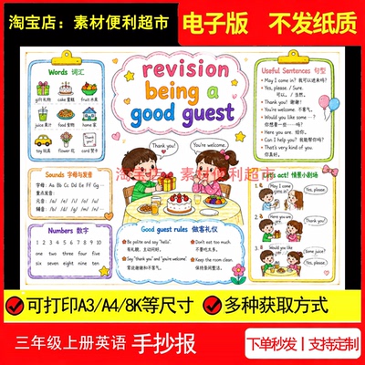 revision being a good guest英语手抄报电子模板新pep版三年级上