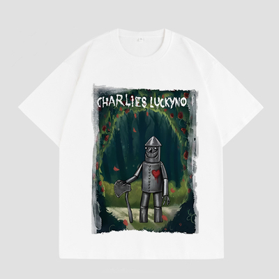 CHARLIES LUCKYNO机械卫士童话艺术环保喷绘印花情侣款短袖T恤