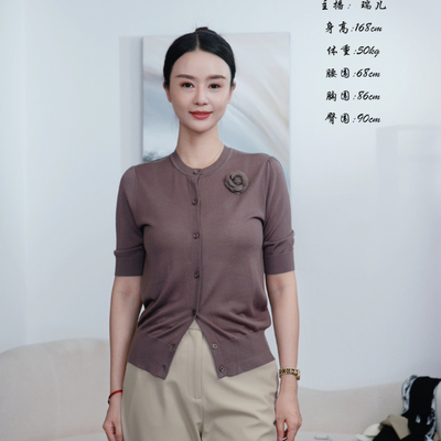 【Real/Lucky】-简约百搭立体花朵100%莱赛尔针织衫5106/试穿L