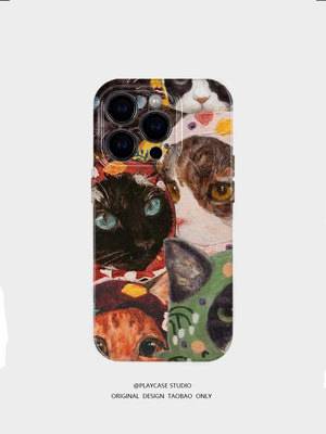 猫咪涂鸦油画~iPhone17pro苹果16promax适用vivoS9情侣mate60华为nova11小米15/14手机壳oppofindX6荣耀80/90