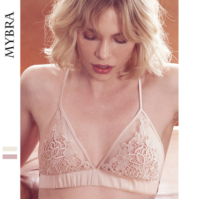 SoftRomance法式性感网纱刺绣拼接无钢圈超薄美背三角杯文胸套装