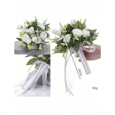 C 86912 White rose wedding bouquet 西式仿真白玫瑰手捧花