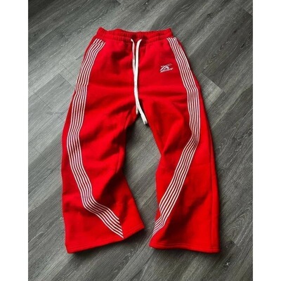 Red Striped Y2K MidWaist LooseFitting Athletic Trousers for
