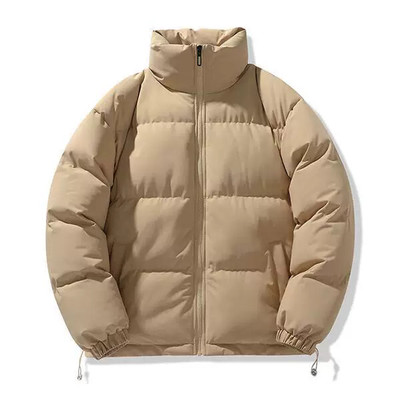Men's Casual Beige Down Jacket Relaxed Fit Adjustable Hem