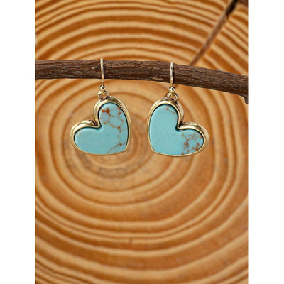 X 78147 Vintage Heart Turquoise Earrings 复古心形绿松石耳环