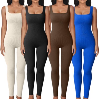 K 51125 Ribbed Square Neck Yoga Bodysuit 螺纹方领连体衣
