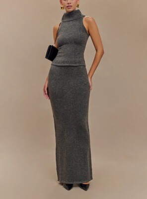 elsa欧美2026春夏新款时尚气质百搭高领针织无袖背心半身裙套装女