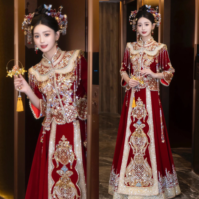 丝绒秀禾服2026新款新娘高端结婚礼服中式婚服敬酒服春夏重工嫁衣