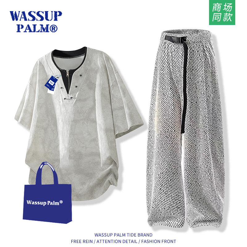 WASSUP PALM运动服套装男2026新款夏季休闲短袖裤子宽松两件套潮