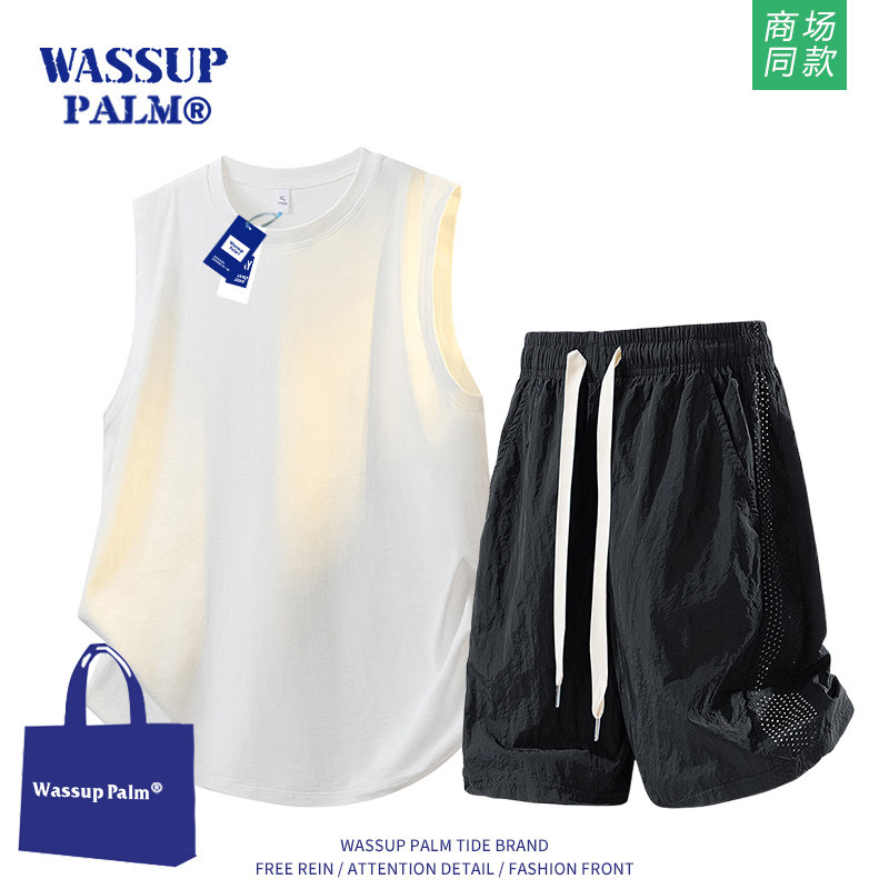 WASSUP PALM运动服套装男款2025新款夏季运动休闲背心短裤两件套