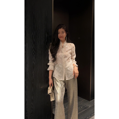 N.COU妮蔻25秋新款独特设计感小众立体花卉刺绣花瓣袖微透衬衫女