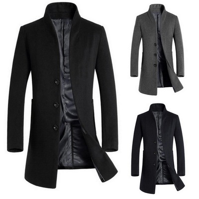 Winter men's long slim-fit woolen coat windbreaker jacket