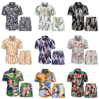 2023夏威夷印花短袖套装翻领休闲