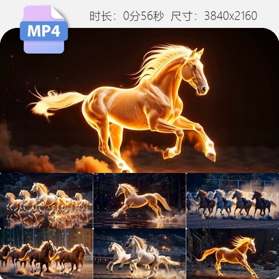 高清金色骏马万马奔腾2026马年企业年会颁奖震撼开场视频素材