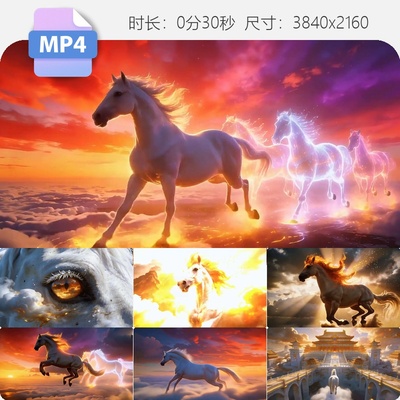 高清骏马奔跑白马腾跃万马奔腾大气震撼开场仙侠祥瑞视频素材