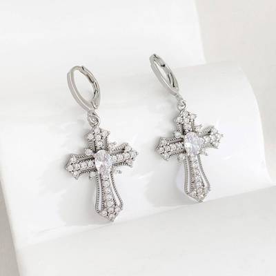 female zircon cross temperament earring accessories 轻奢耳环