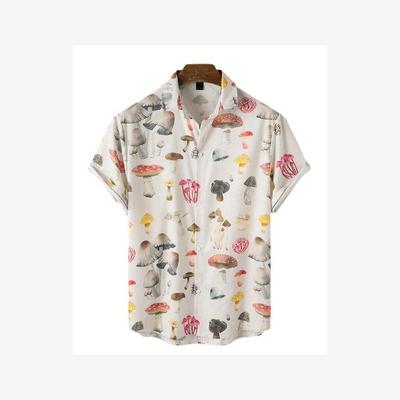 New men's fashionable mushroom print shirt in summer男装衬衣