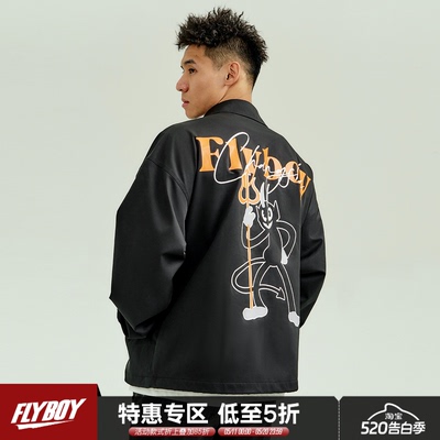 FLYBOY 小恶魔印花教练夹克翻领复古休闲夹克衫外套
