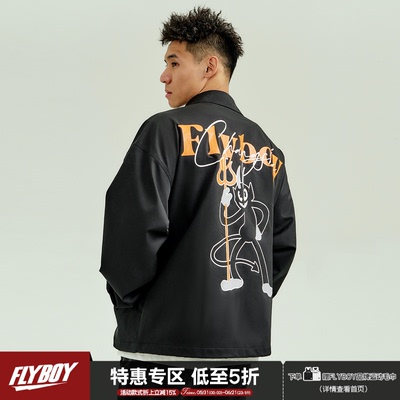 FLYBOY 小恶魔印花教练夹克翻领复古休闲夹克衫外套