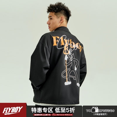 FLYBOY 小恶魔印花教练夹克翻领复古休闲夹克衫外套