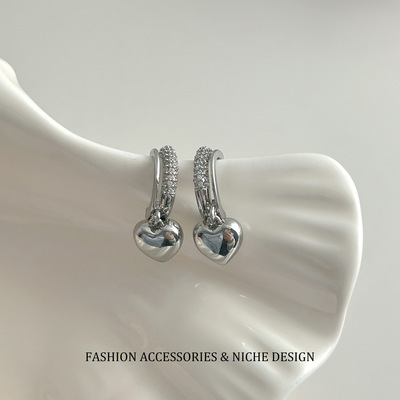 日韩复古设计感充气星星爱心微镶锆石耳坠个性百搭ins风耳环饰品