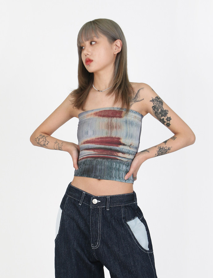 Unique SEI夏季新款高级感纯欲风外穿内搭印花显瘦抹胸裹胸上衣女_虎窝淘