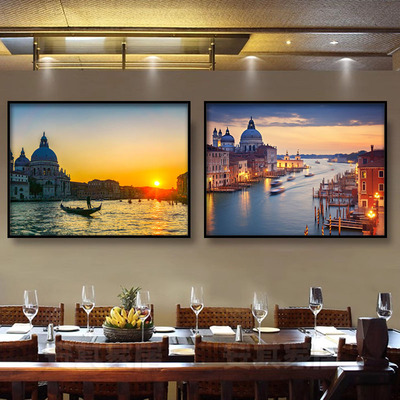 水城威尼斯唯美城市建筑风景画装饰画旅行酒店房间餐厅挂画夜景画