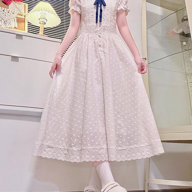 实拍学院风连衣裙新款法式甜美减龄收腰显瘦海军领白色长裙子