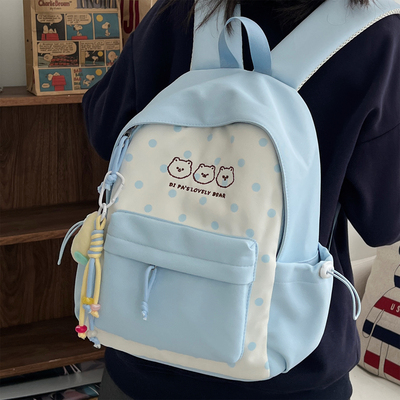 甜美可爱少女风校园卡通小熊初中生书包女轻便减负学生波点双肩包
